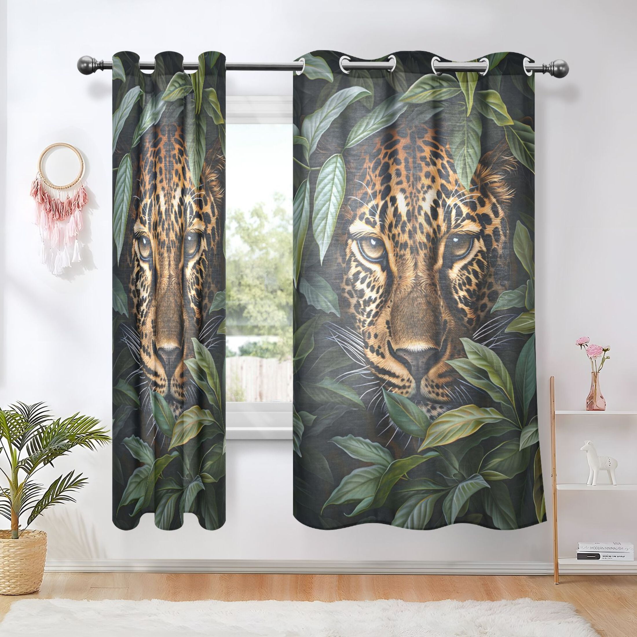 Leopard Hiding in Leaves Sheer Curtains 2 Panels Set Grommet Drapes for ...