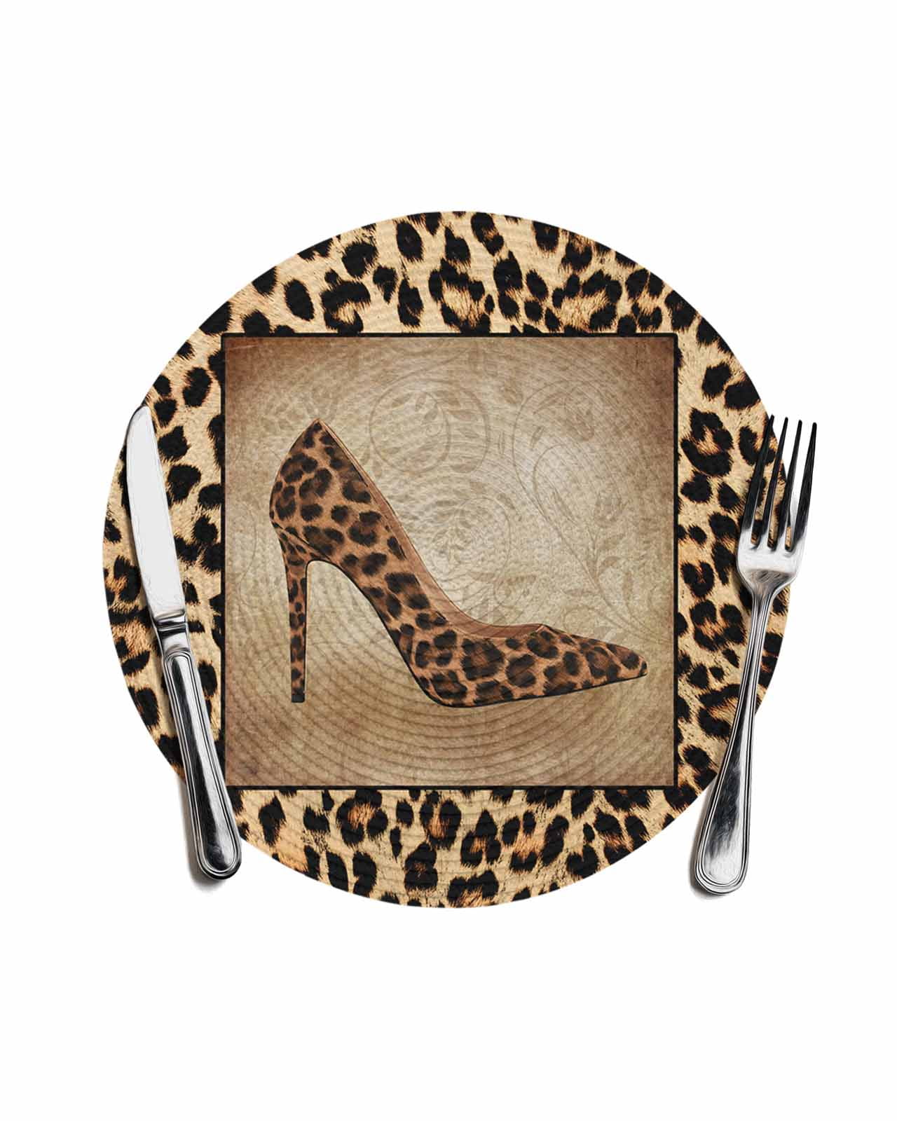 Leopard High Heel Round Table Placemats 1 pc, Animal Textured Heel ...