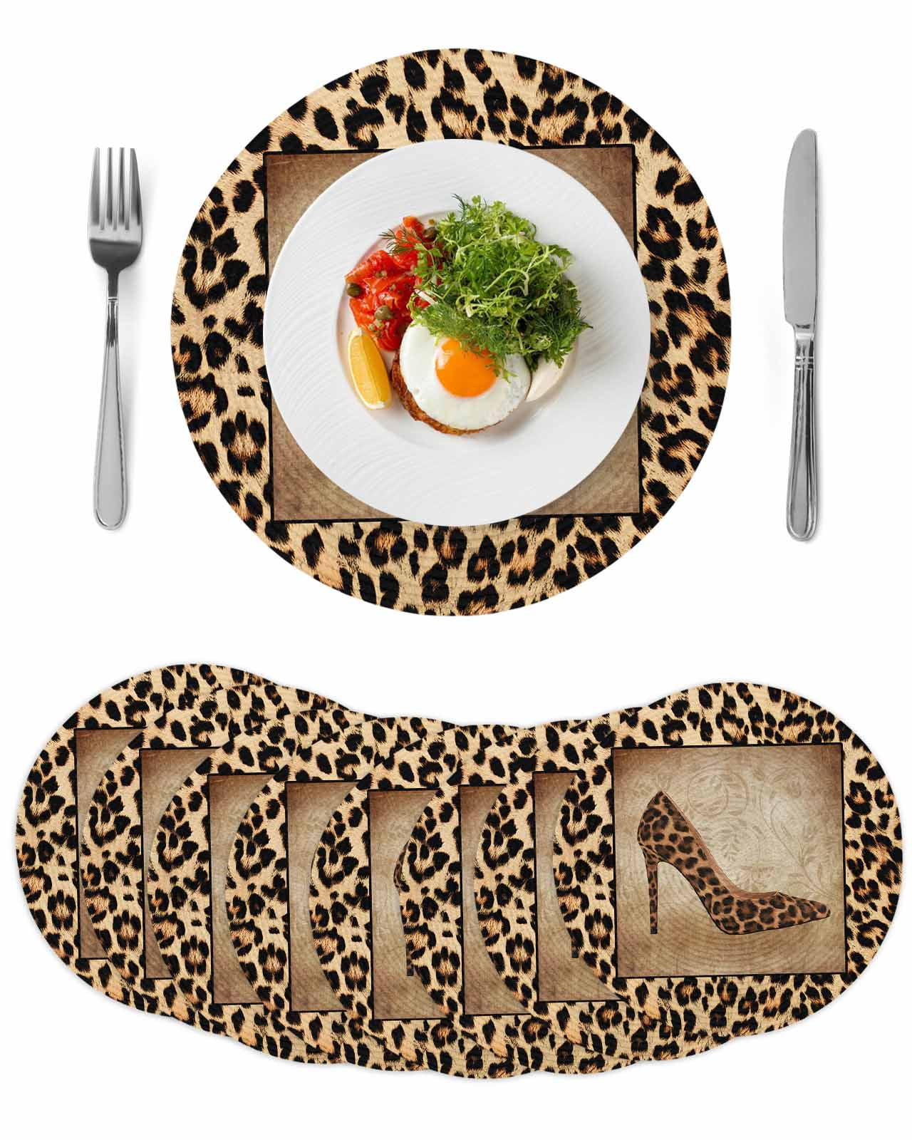 Leopard High Heel Round Table Placemats set of 8, Animal Textured Heel ...