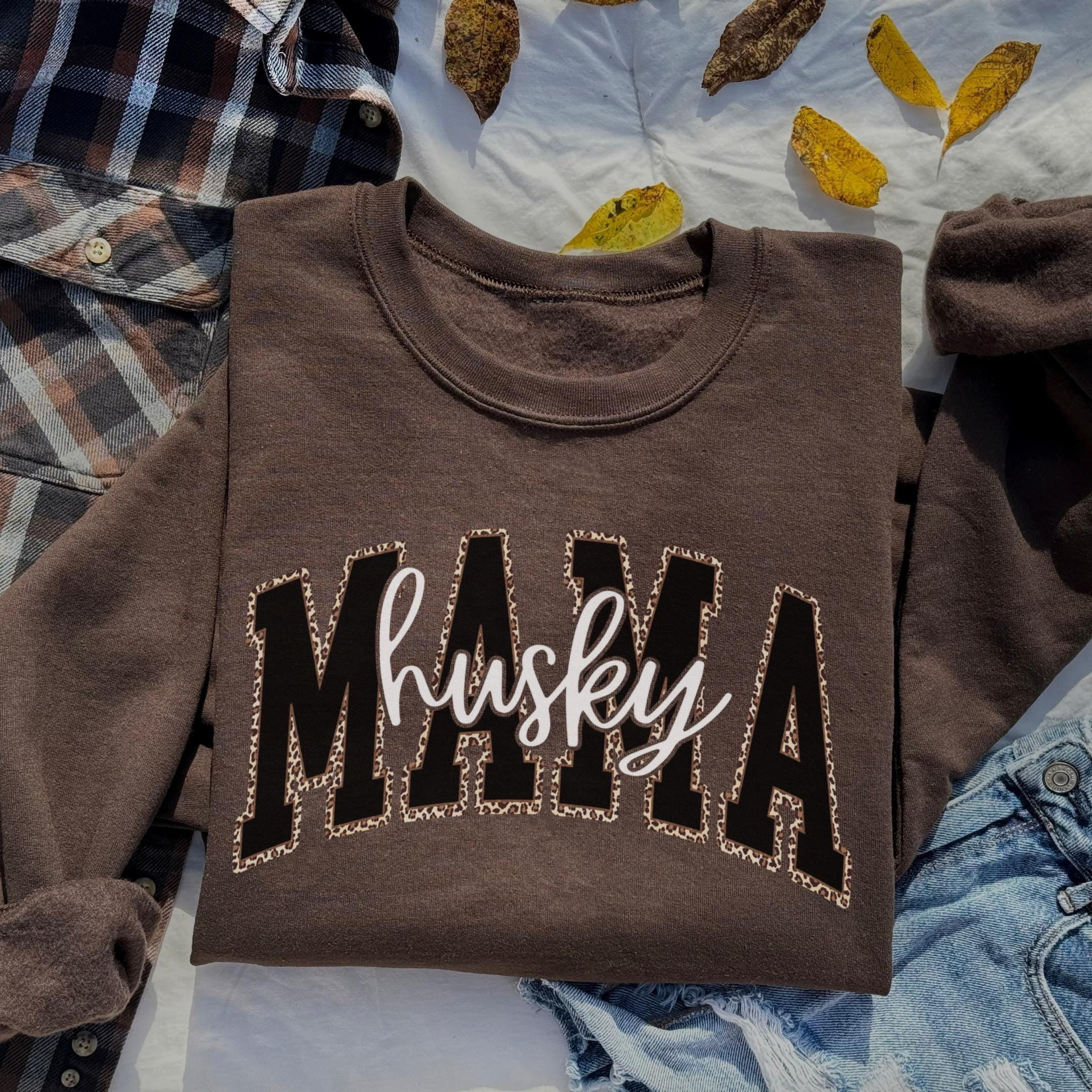 Leopard Husky Mama Sweatshirt, Animal Print Siberian Husky Mom Sweater ...