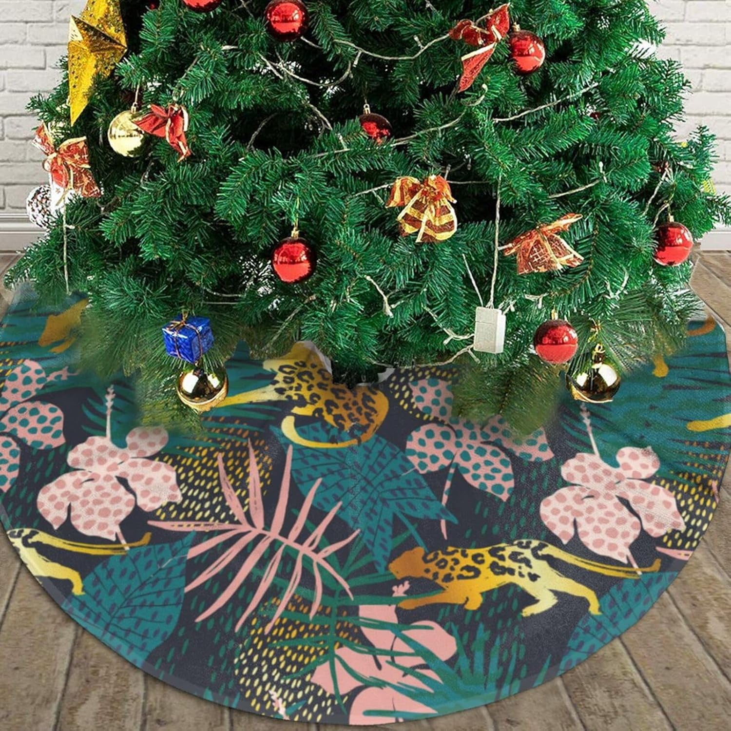 Leopard Jungle Tropical Leaves Christmas Tree Skirt 48 Inch Christmas ...