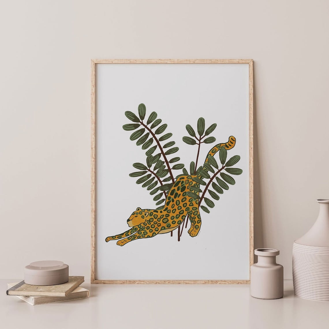 Leopard Jungle Wall Art Boho Safari Animal Poster Tropical Botanical ...