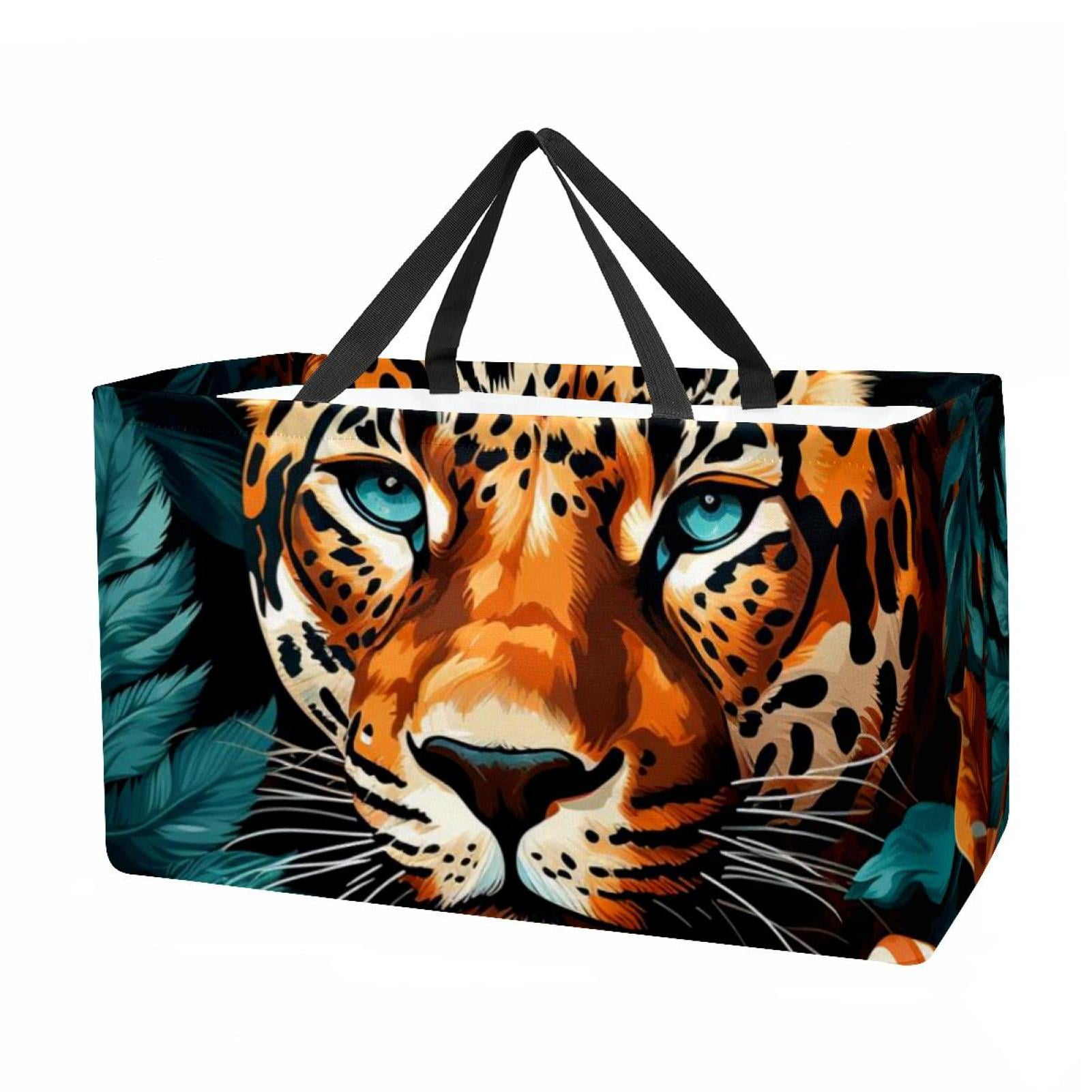 Leopard Large Capacity Reusable Foldable Oxford Cloth Laundry Basket Beach Bag Shopping Basket ...