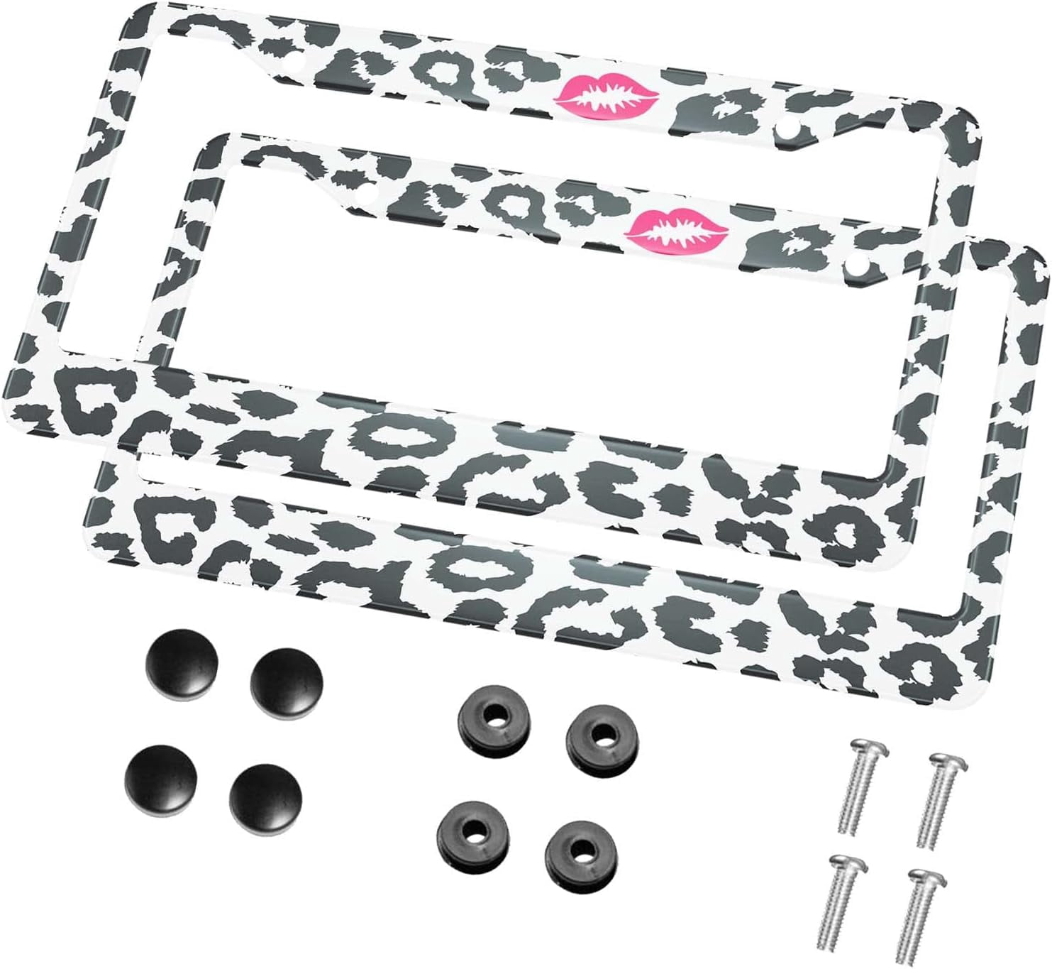 Leopard License Plate Frame Black 2 Pcs Cheetah Animal Print with Kiss ...