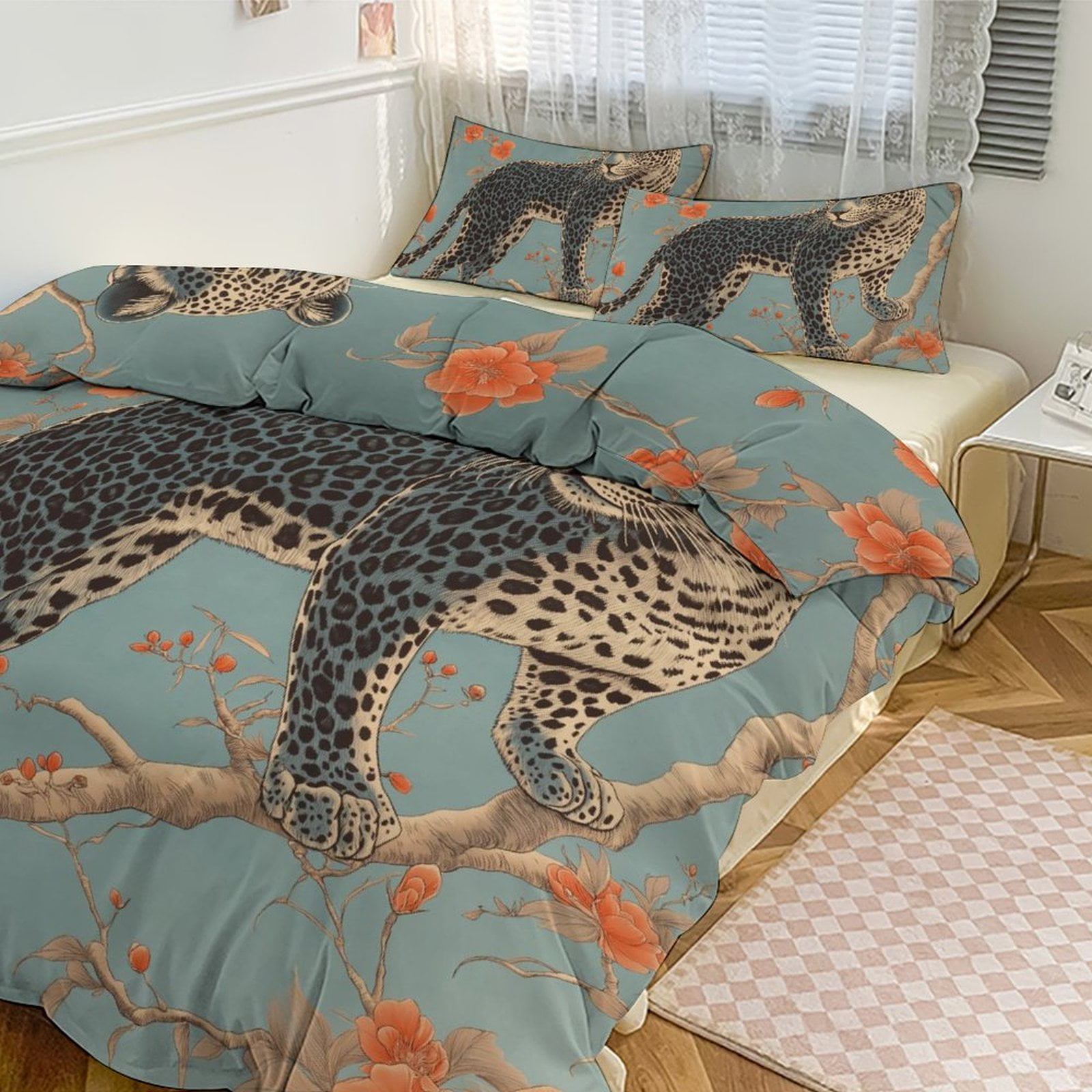 Leopard Lion Rose Bedding Set with Zipper Closure for Girls & Boys ...