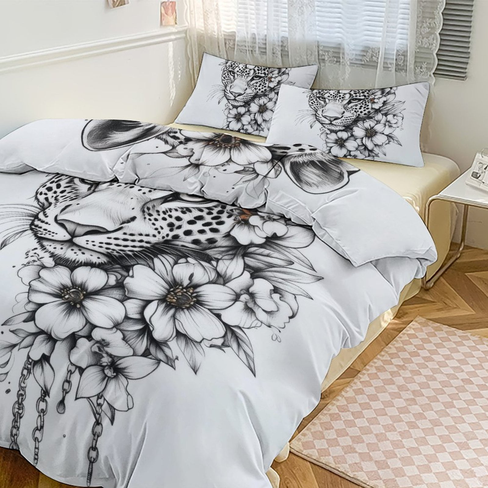 Leopard Lion Rose Bedding Sets Twin Duvet Cover 3 Piece Cute Bed Set ...