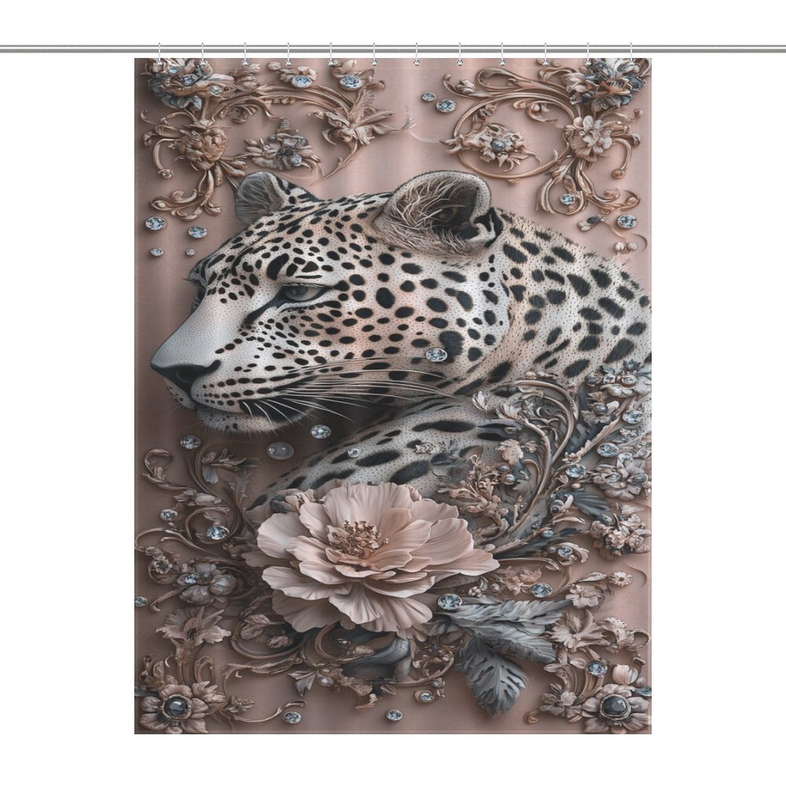 Leopard Lion Rose Cloth Fabric Bathroom Decor Set with Hooks - Walmart.com