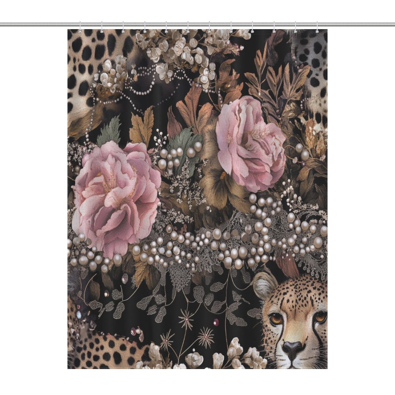 Leopard Lion Rose Cloth Fabric Bathroom Decor Set with Hooks - Walmart.com