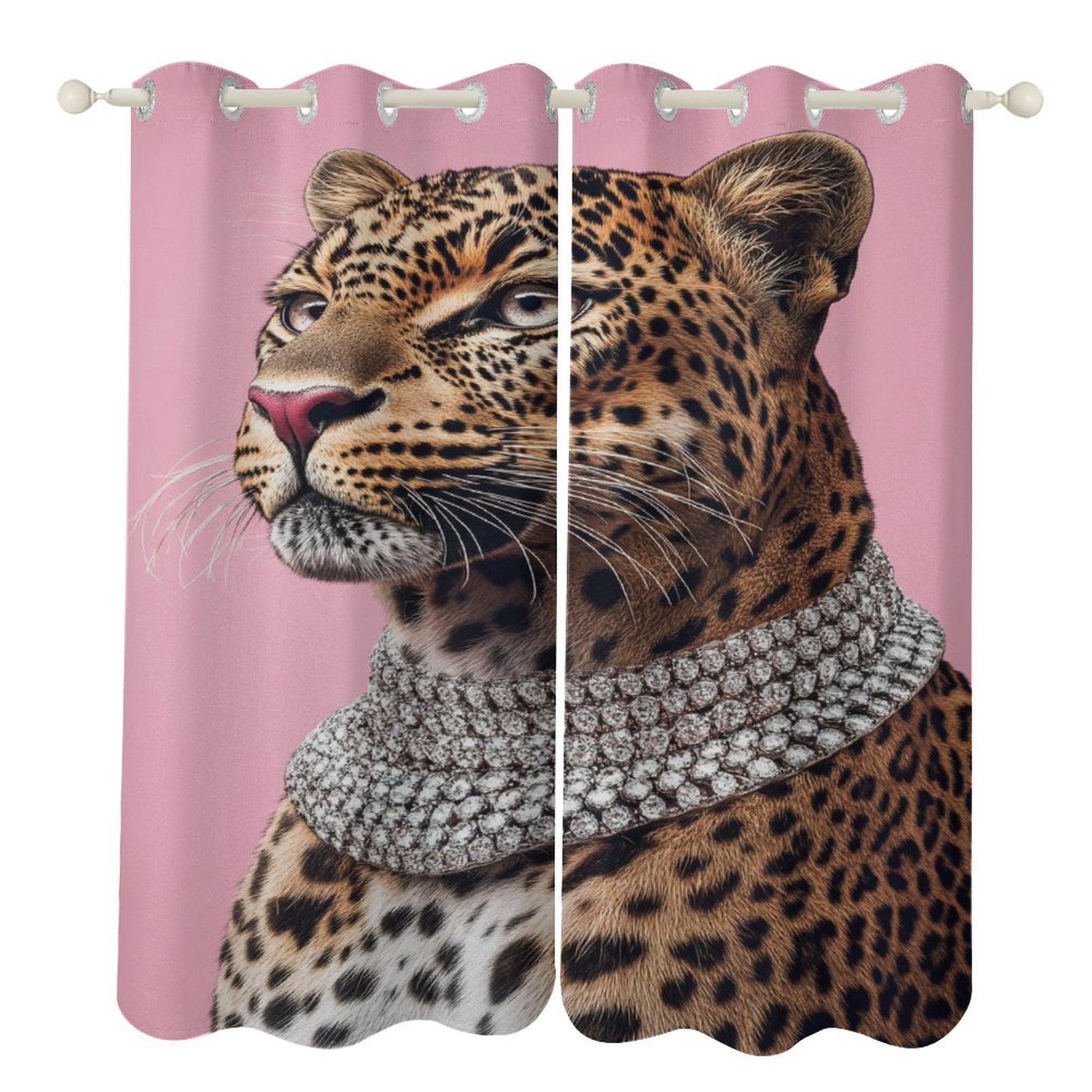 Leopard Lion Rose Grommet Blackout Curtains for Bedroom And Living Room ...