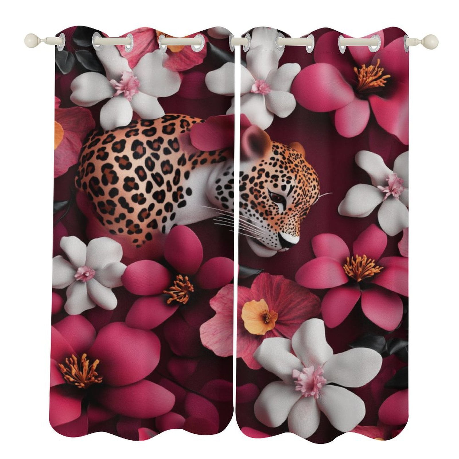 Leopard Lion Rose Grommet Blackout Curtains for Bedroom And Living Room ...