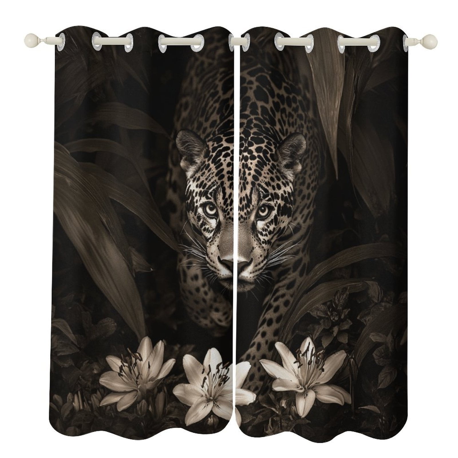 Leopard Lion Rose Grommet Blackout Curtains for Bedroom And Living Room ...