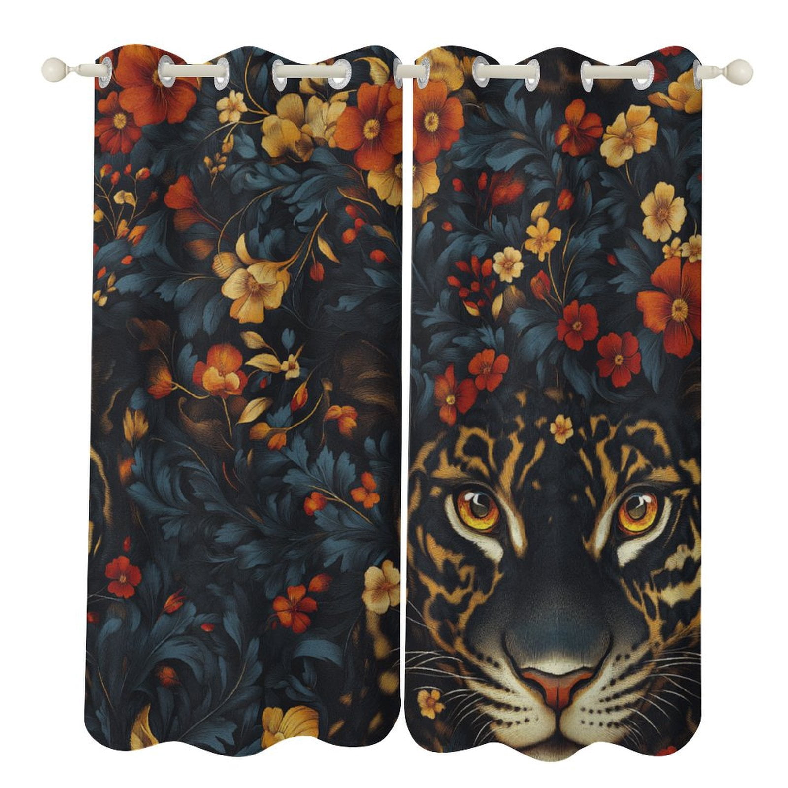 Leopard Lion Rose Grommet Blackout Curtains for Bedroom And Living Room ...