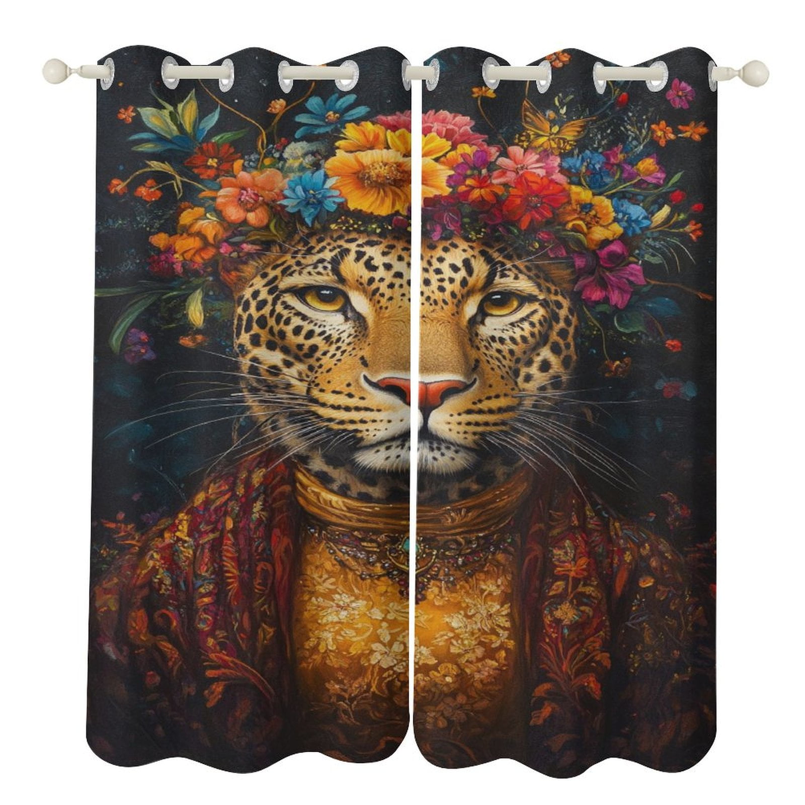 Leopard Lion Rose Grommet Blackout Curtains for Bedroom And Living Room ...