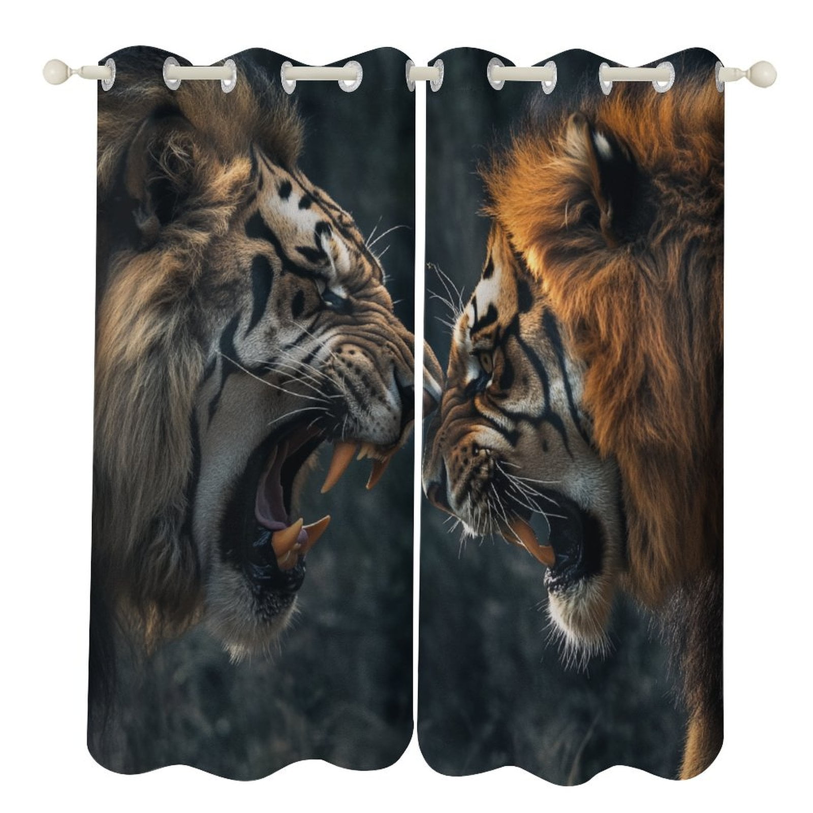 Leopard Lion Rose Grommet Blackout Curtains for Bedroom And Living Room ...