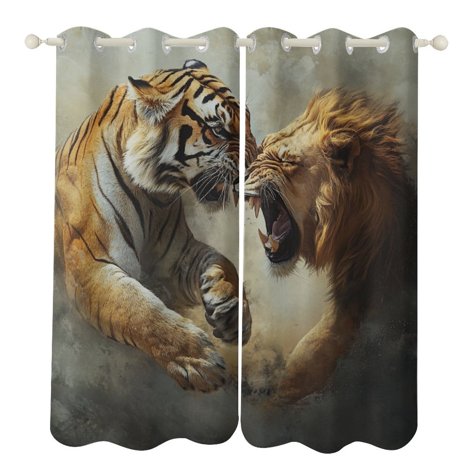 Leopard Lion Rose Grommet Blackout Curtains for Bedroom And Living Room ...