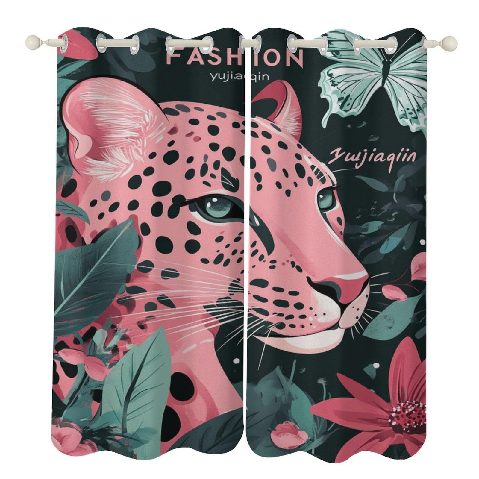 Leopard Lion Rose Grommet Blackout Curtains for Bedroom And Living Room ...