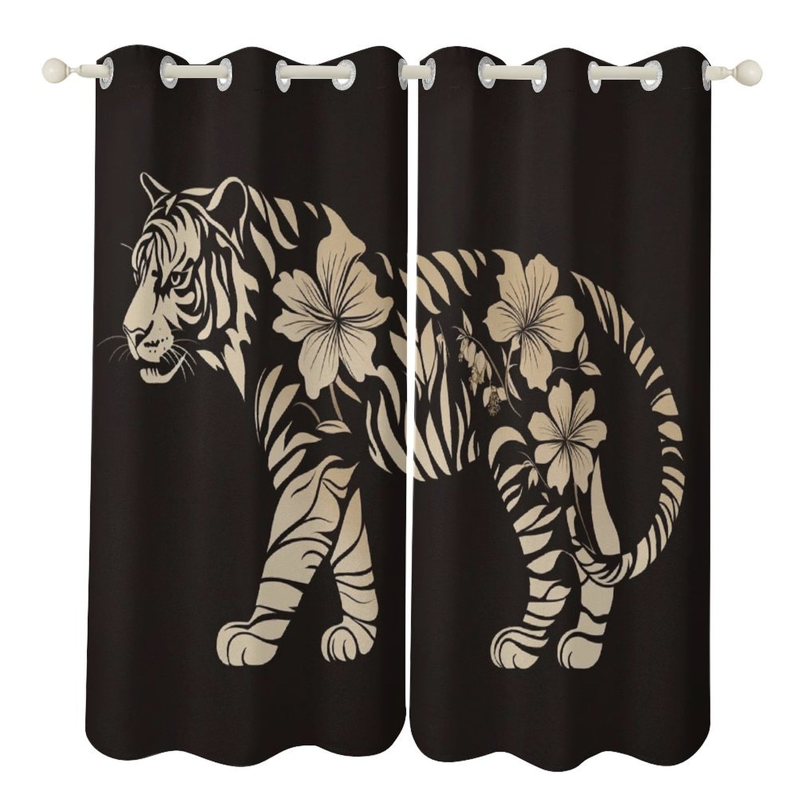 Leopard Lion Rose Grommet Blackout Curtains for Bedroom And Living Room ...
