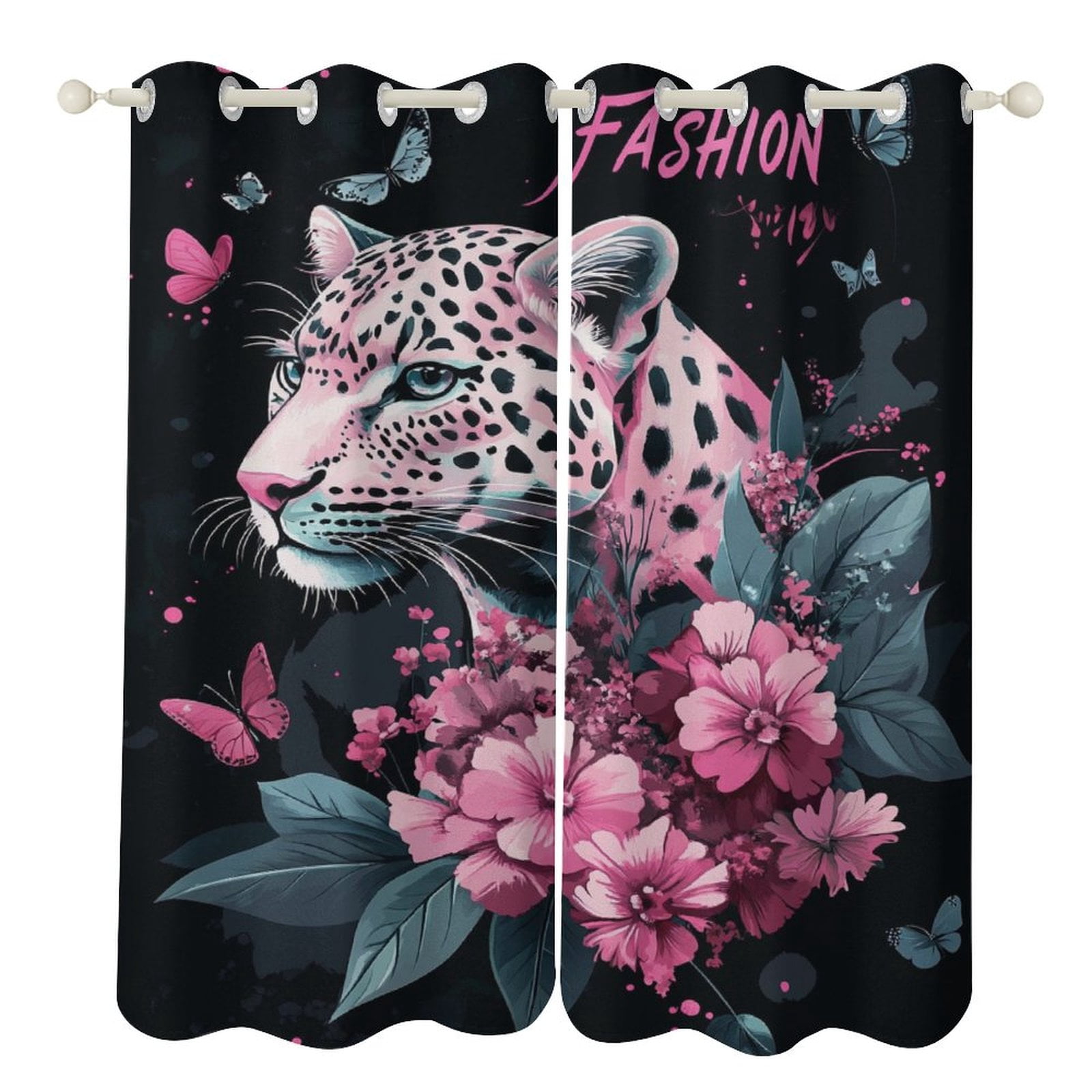 Leopard Lion Rose Grommet Blackout Curtains for Bedroom And Living Room ...