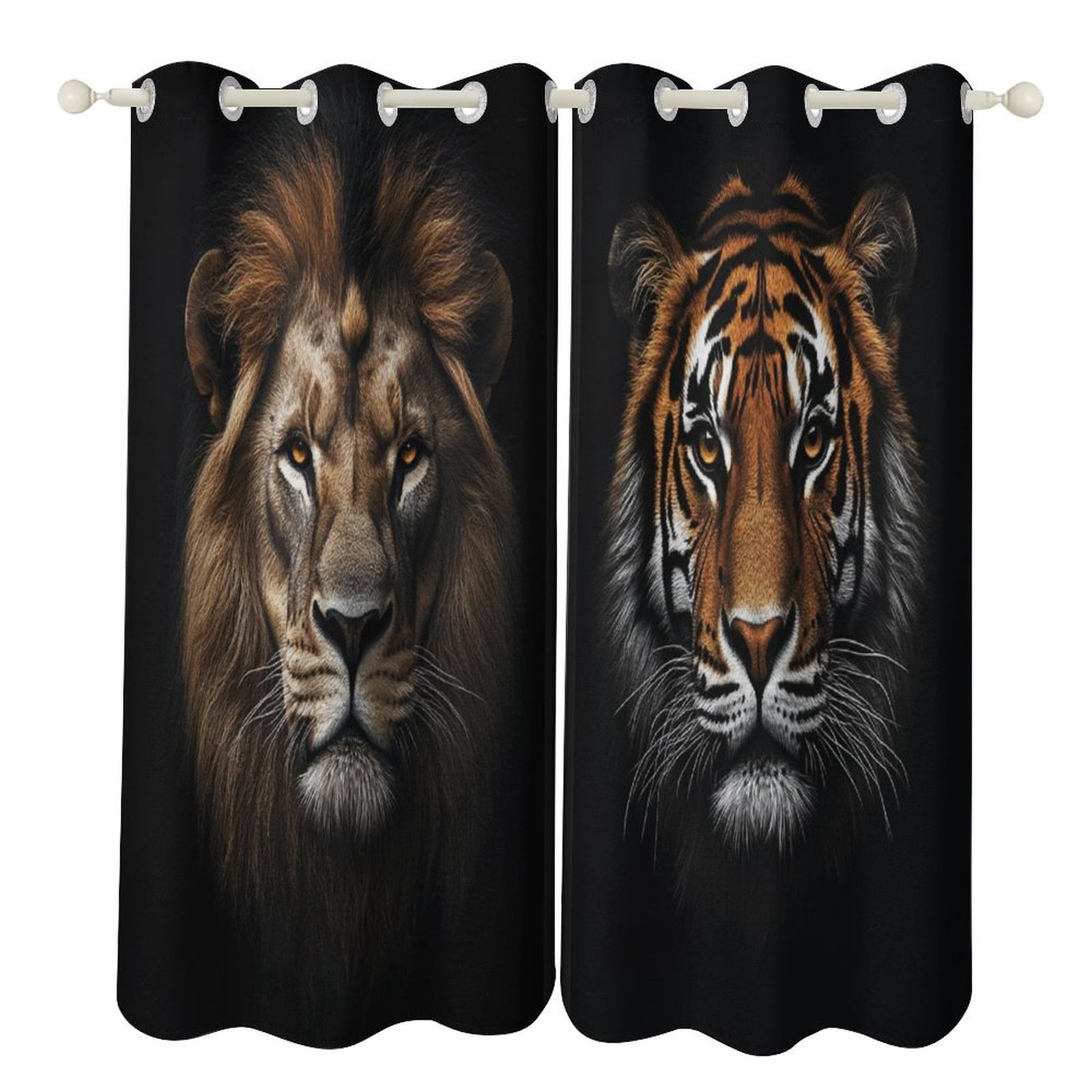 Leopard Lion Rose Grommet Blackout Curtains for Bedroom And Living Room ...