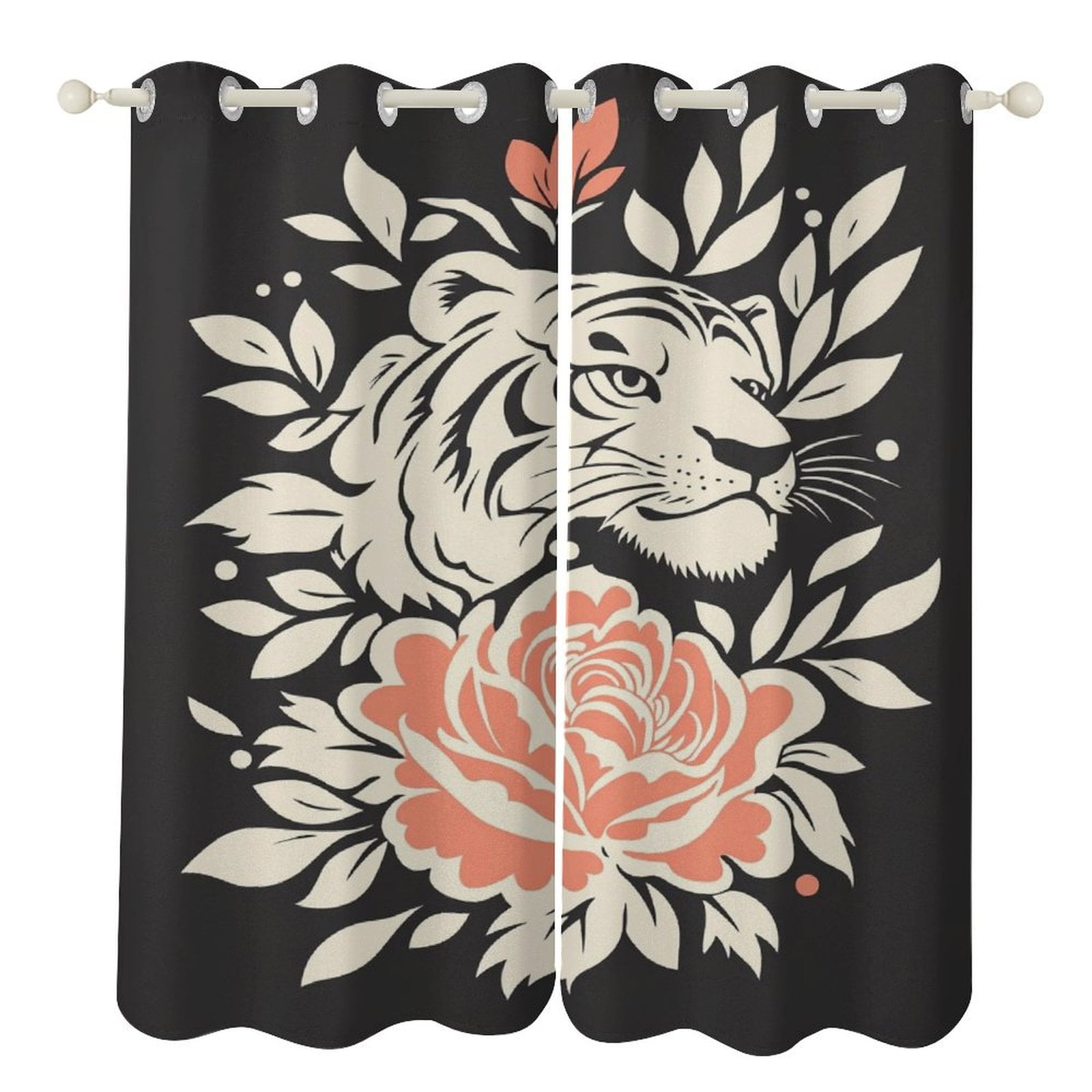 Leopard Lion Rose Grommet Blackout Curtains for Bedroom And Living Room ...