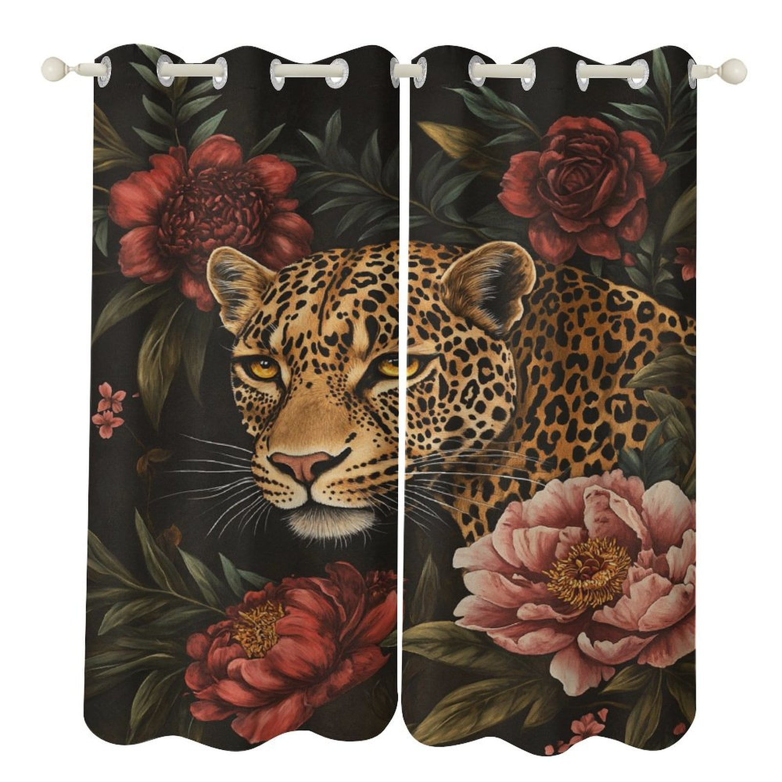 Leopard Lion Rose Grommet Blackout Curtains for Bedroom And Living Room ...