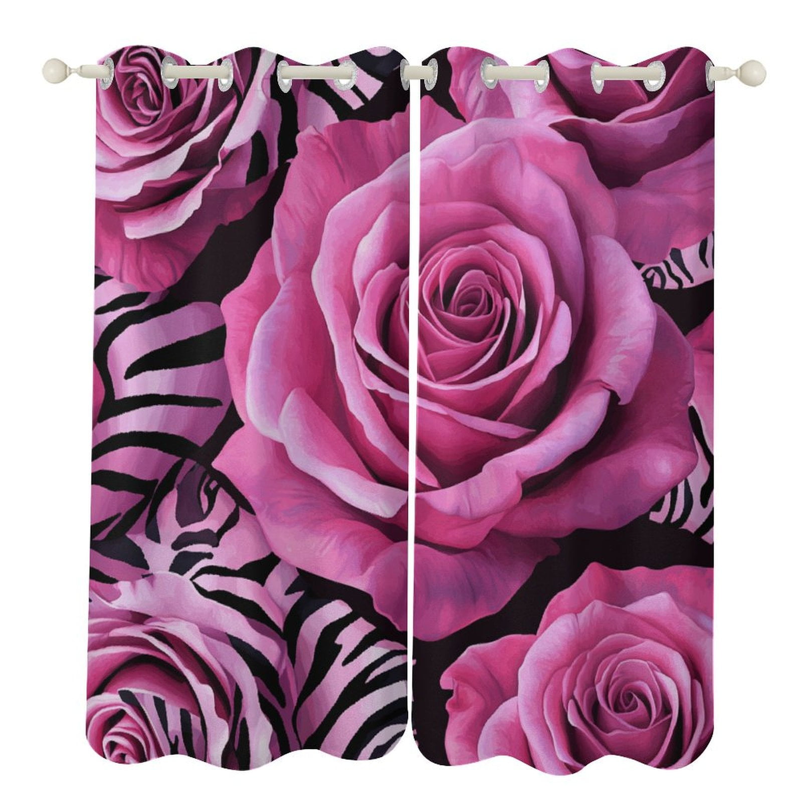 Leopard Lion Rose Grommet Blackout Curtains for Bedroom And Living Room ...