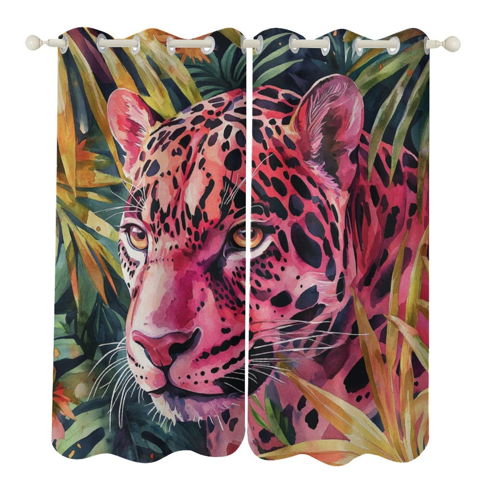 Leopard Lion Rose Grommet Blackout Curtains for Bedroom And Living Room ...