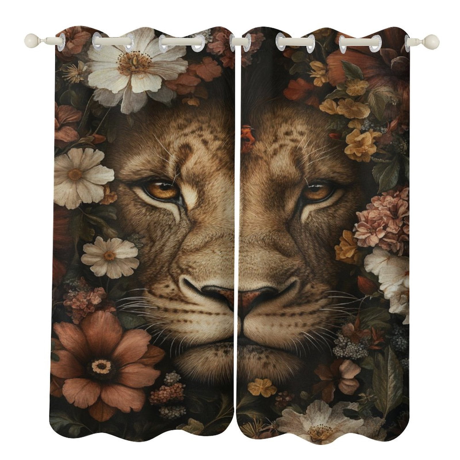 Leopard Lion Rose Grommet Blackout Curtains for Bedroom And Living Room ...