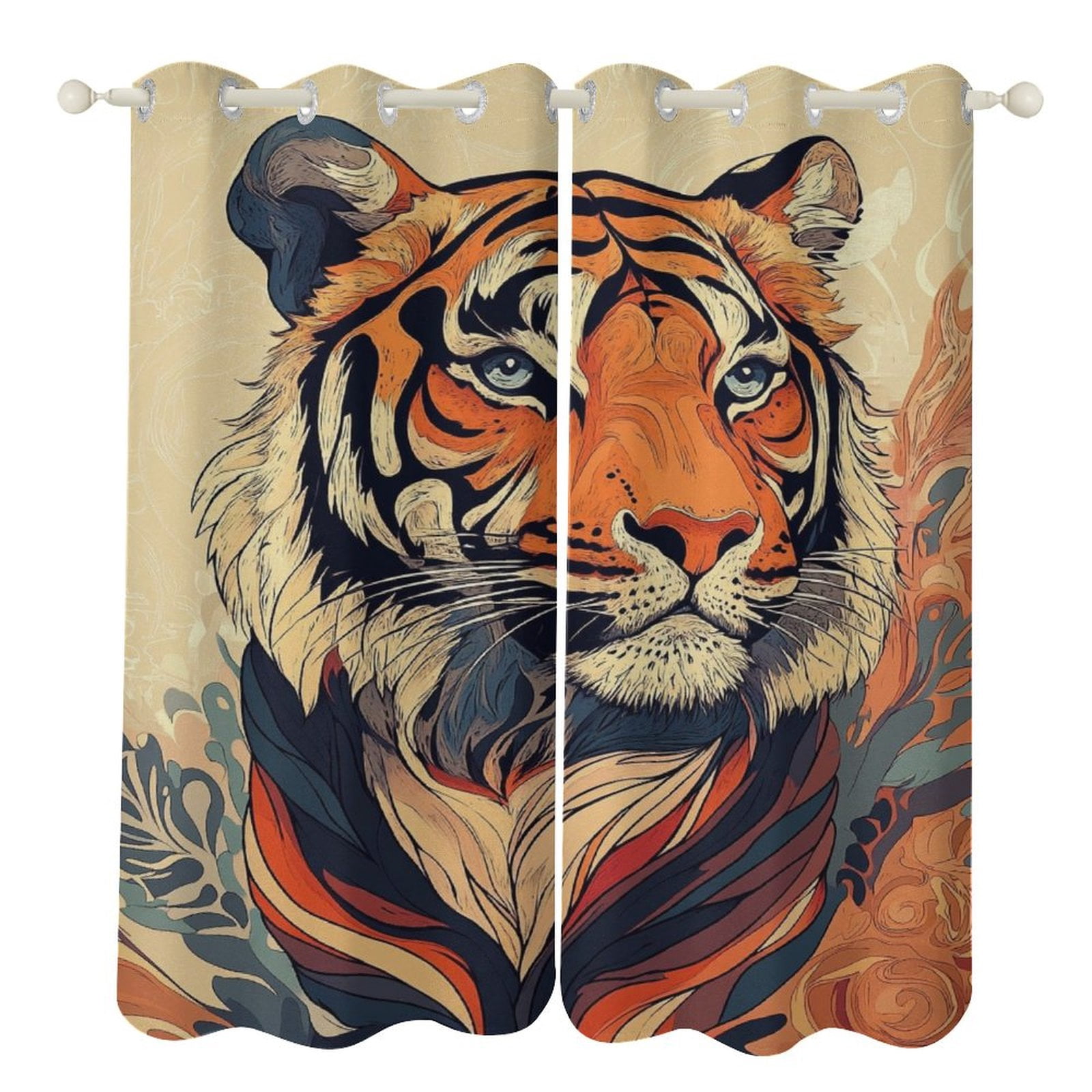 Leopard Lion Rose Grommet Blackout Curtains for Bedroom And Living Room ...