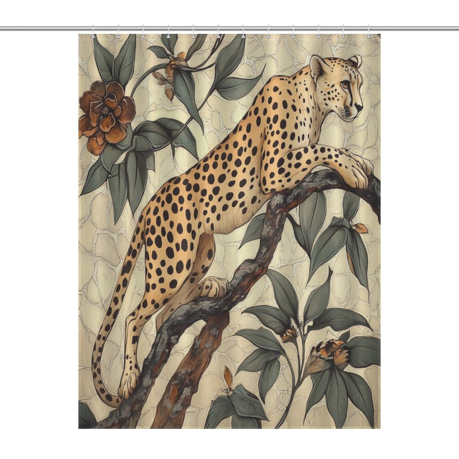 Leopard Lion Rose Shower Curtain , Enchanted Forest Scenic Bathroom ...