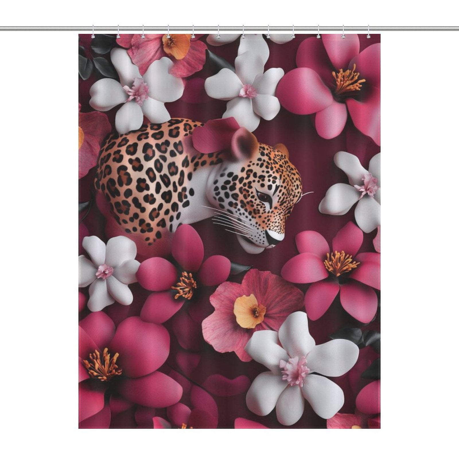 Leopard Lion Rose Shower Curtain , Enchanted Forest Scenic Bathroom ...