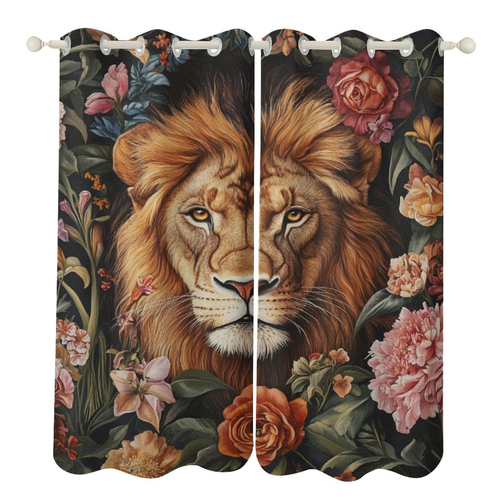 Leopard Lion Rose Suitable for Living Rooms with Perforated Insulation And Blackout Curtains ...