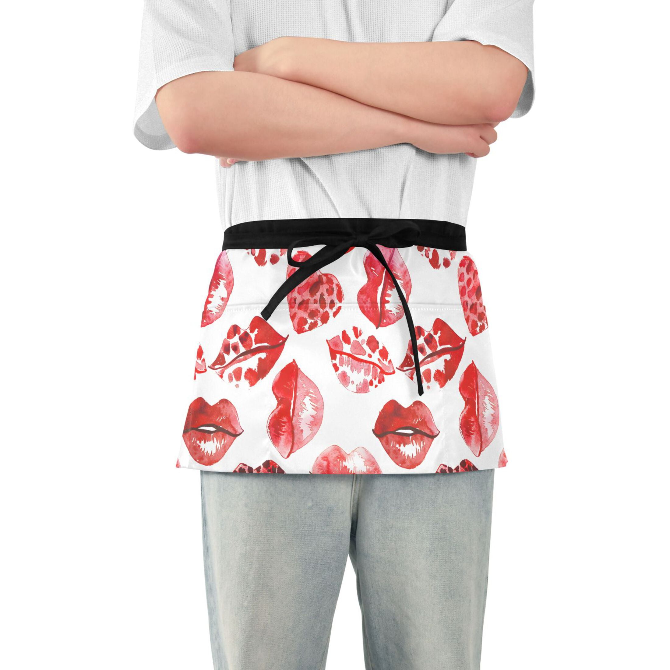 Leopard Lip Heart Server Apron with 3 Pockets Waterproof Waitress Waist ...