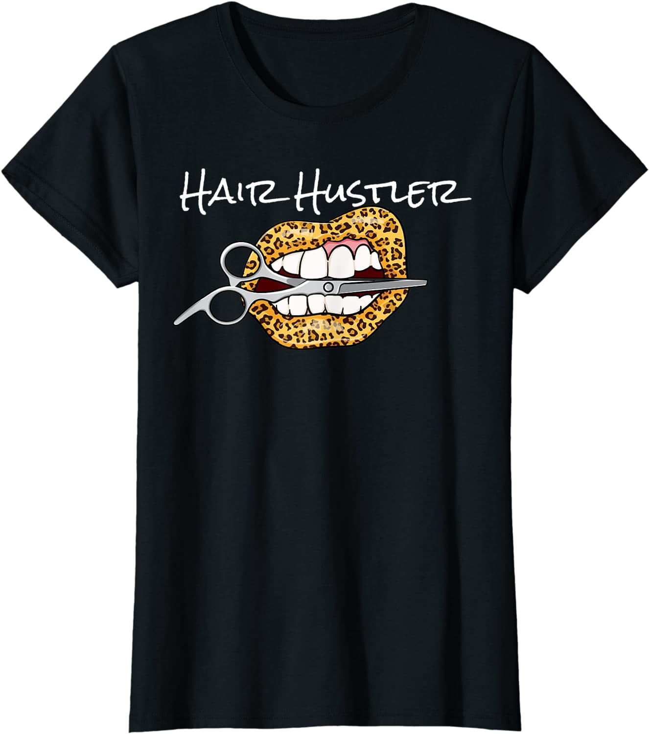 Leopard Lips With Scissors Cool Hairdresser Hair Hustler T-Shirt ...