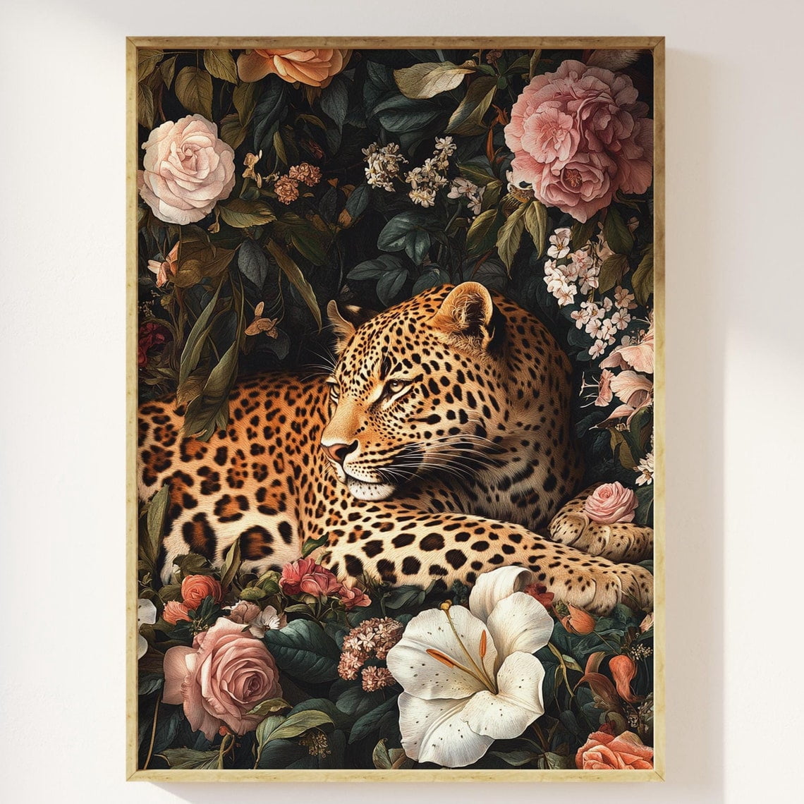 Leopard Lying Amongst The Flowers Art Print Beautiful Maximalist ...