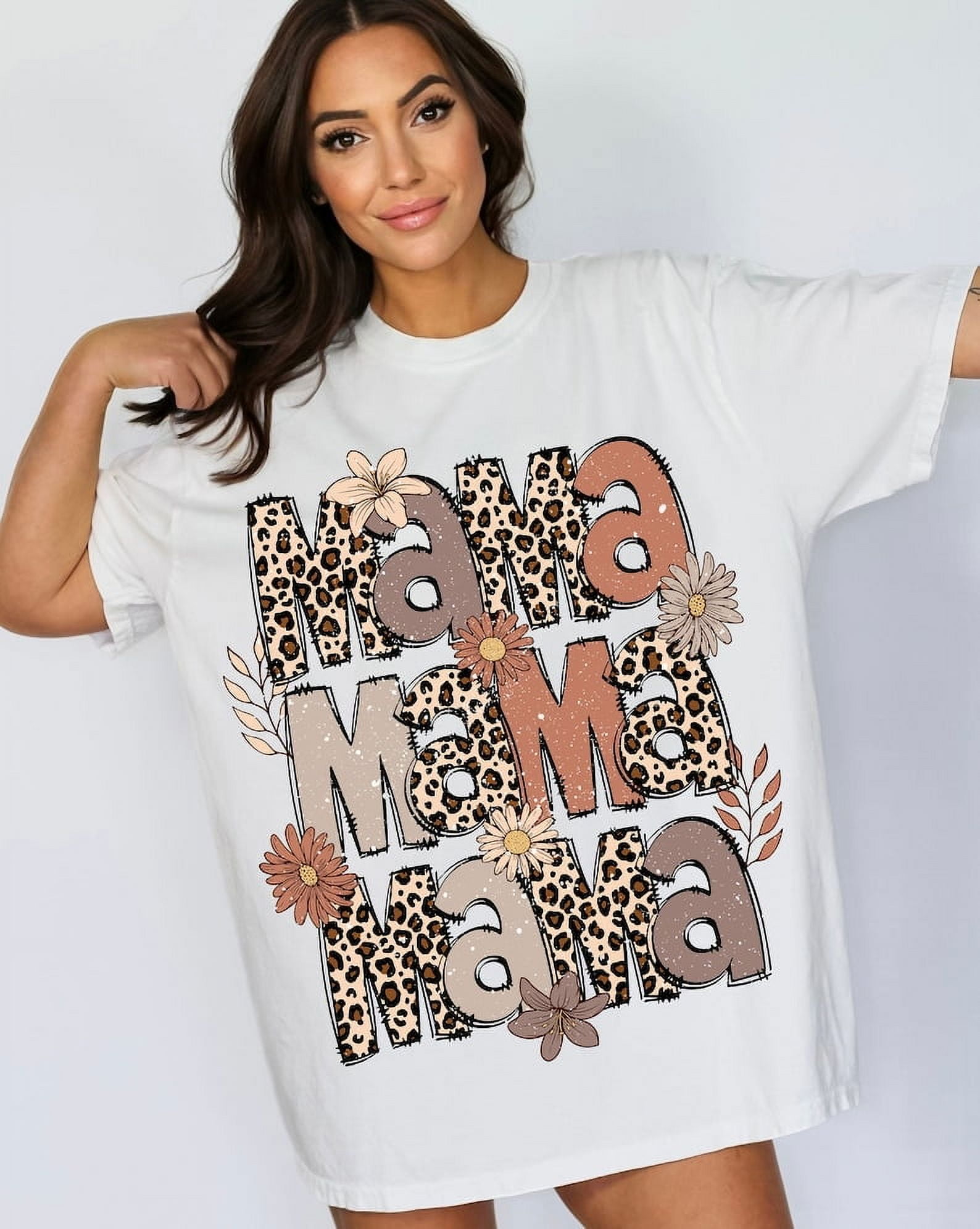 Leopard Mama Flower T-Shirt, Retro Mama Shirt, Groovy Boho Mom Tee ...