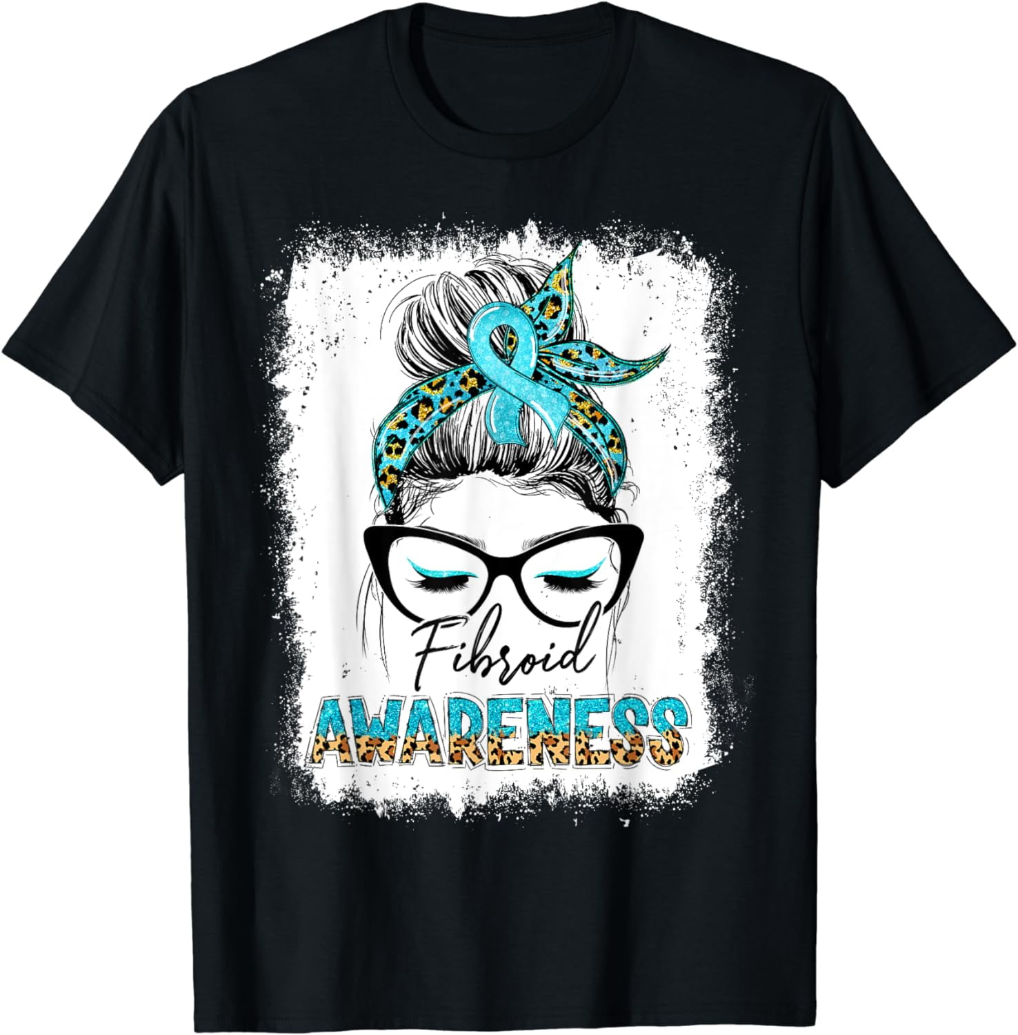 Leopard Messy Bun Fibroid Awareness Teal Ribbon T-Shirt - Walmart.com
