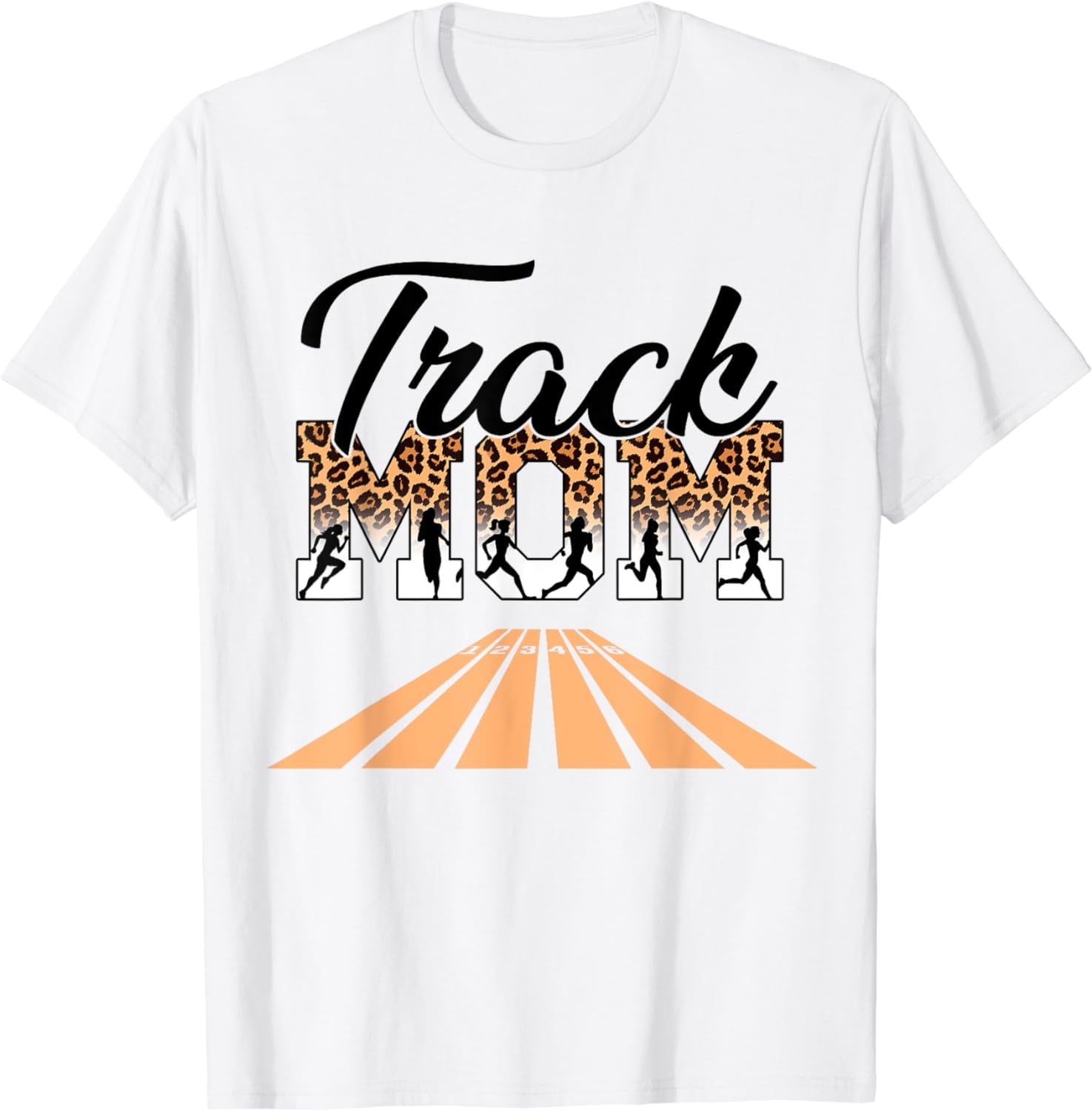 Leopard Messy Bun Track Funny Field Mom Mother's Day Running T-Shirt ...