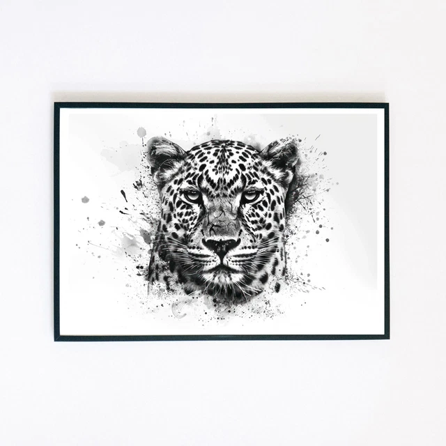 Leopard Monochrome Big Cat Painting Illustration 7X5 Retro Decor Wall ...