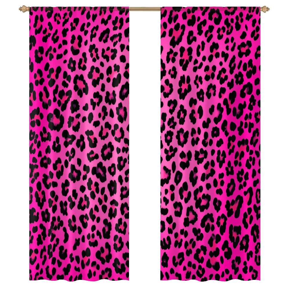 Leopard Neon Pink Sheer Voile Curtain Window Tulle Curtains For Living ...