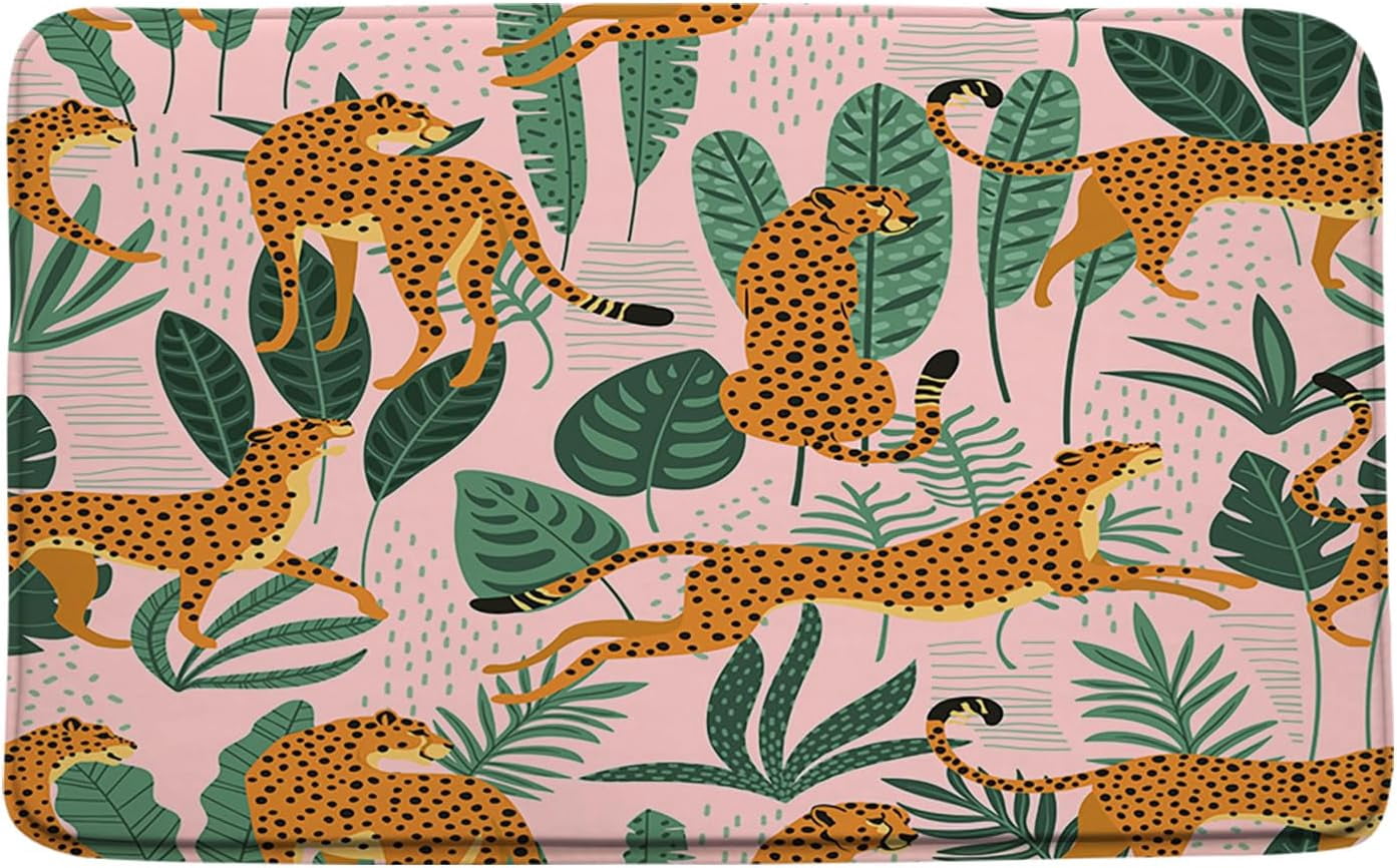 Leopard Palm Leaves Bath Mat Cheetah Tropical Jungle Animal Wildlife ...