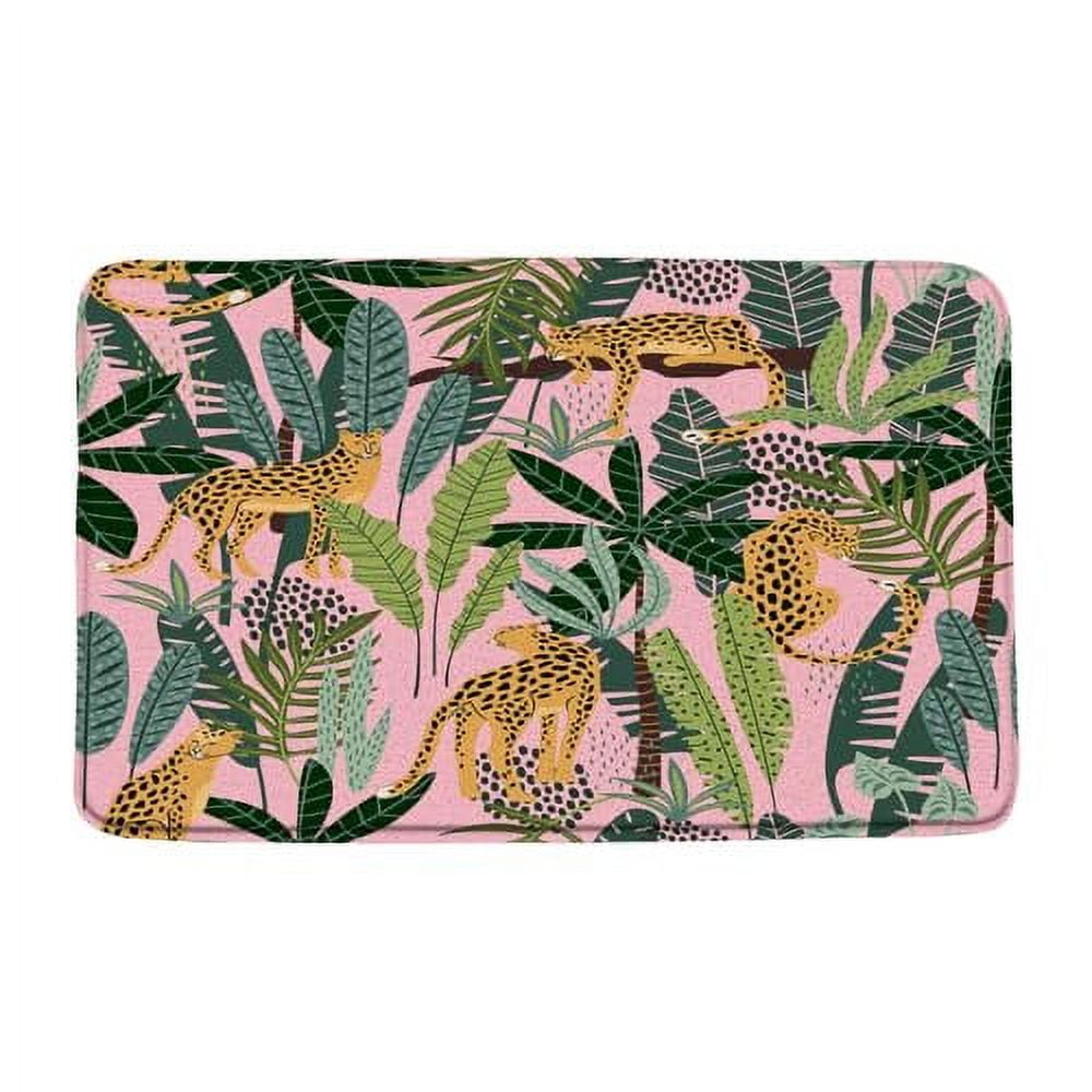 Leopard Palm Leaves Bath Mat Pink Asian Wildlife Animal Cheetah Tiger ...