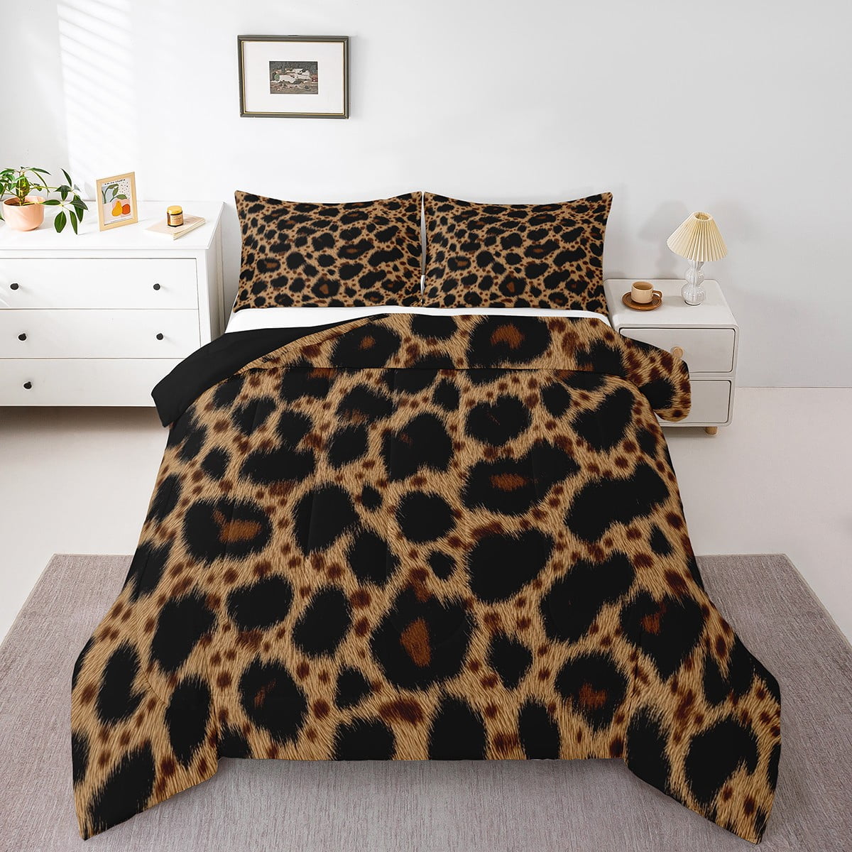 Leopard Pattern Full Size Comforter Set,3D Animals Safari Print Bed Set ...