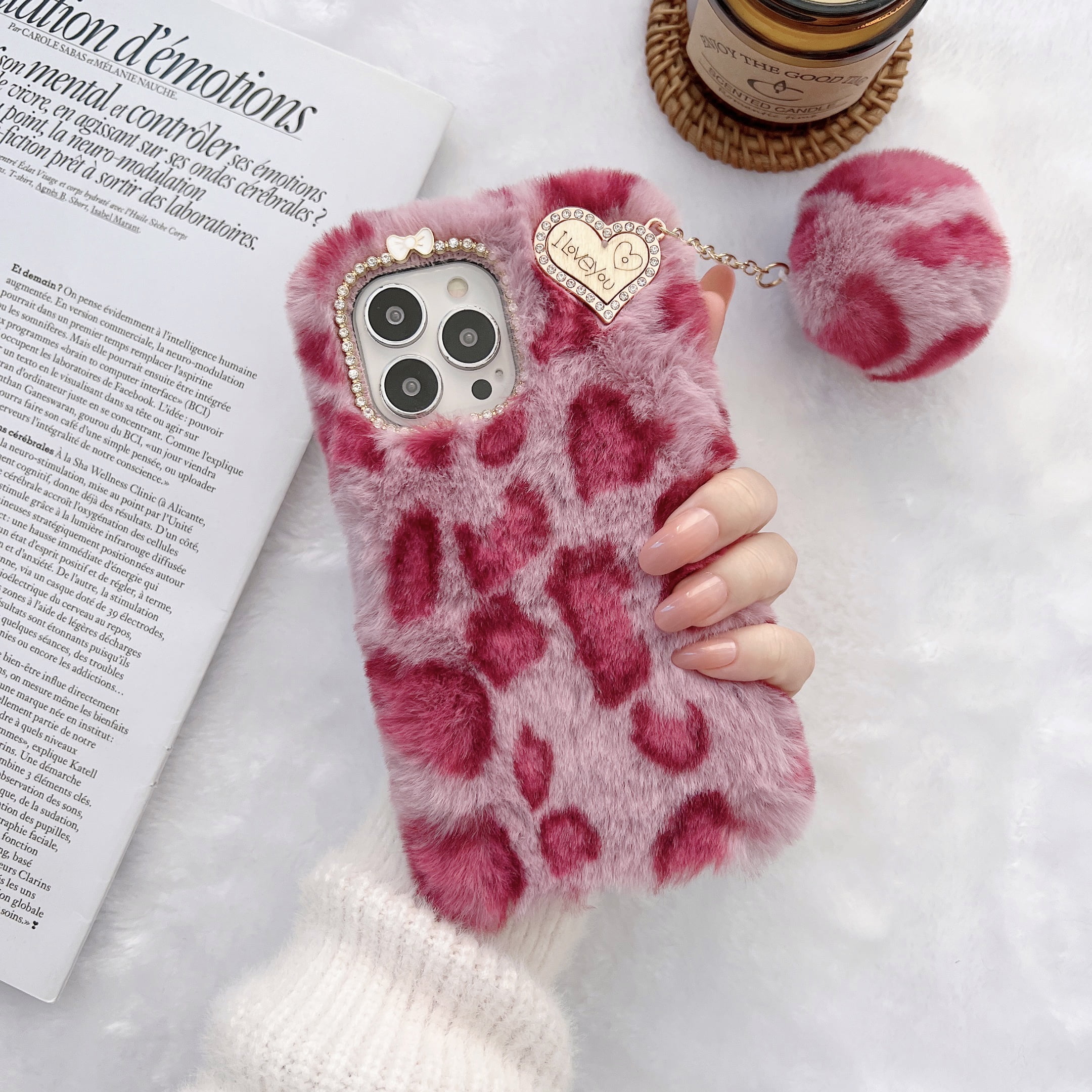 Leopard Pattern Furry Case for iPhone 13 Pro, Luxury Lovely Winter Warm ...