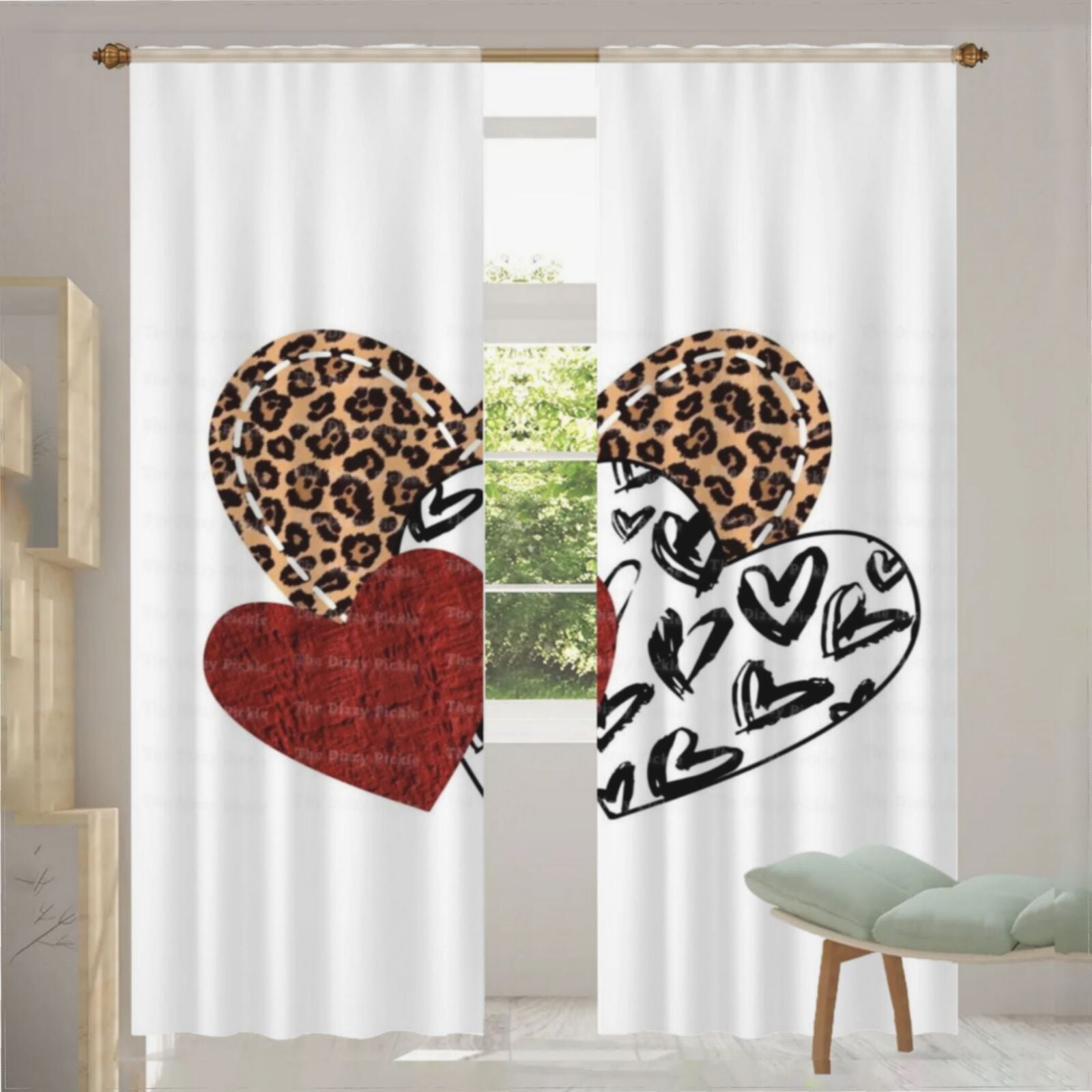Leopard Pattern Heart Curtains for Living Room Bedroom Decor ...