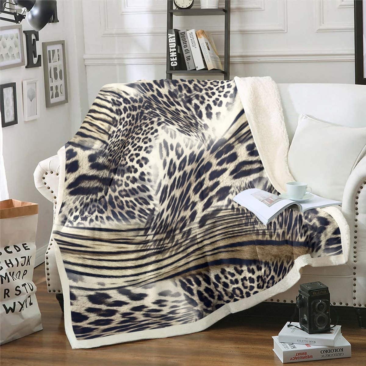 Leopard Pattern Sherpa Blanket Animal Print Cheetah King Fleece Throw ...