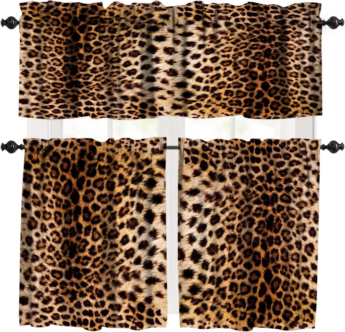 Leopard Pattern Window Valance 3 Piece Set,Vintage 3D Wild Animal Fur ...
