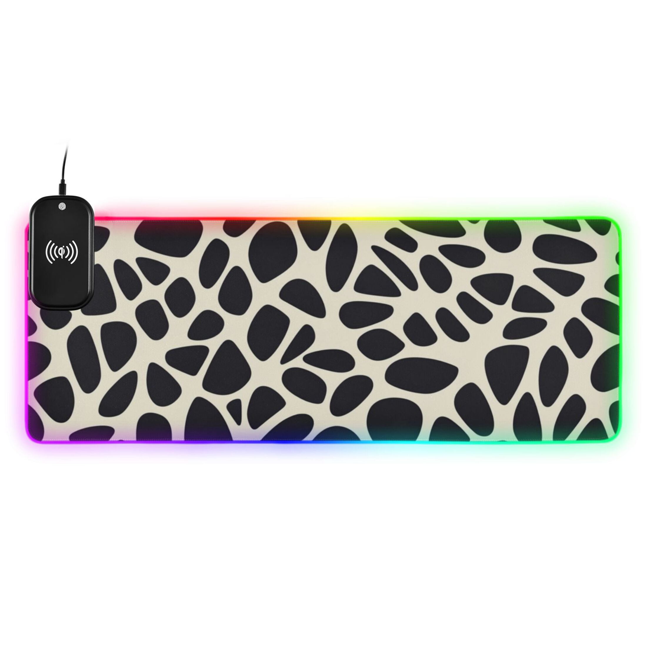 Leopard Pattern Wireless Charging RGB Gaming Mouse Pad Large Keyboard ...