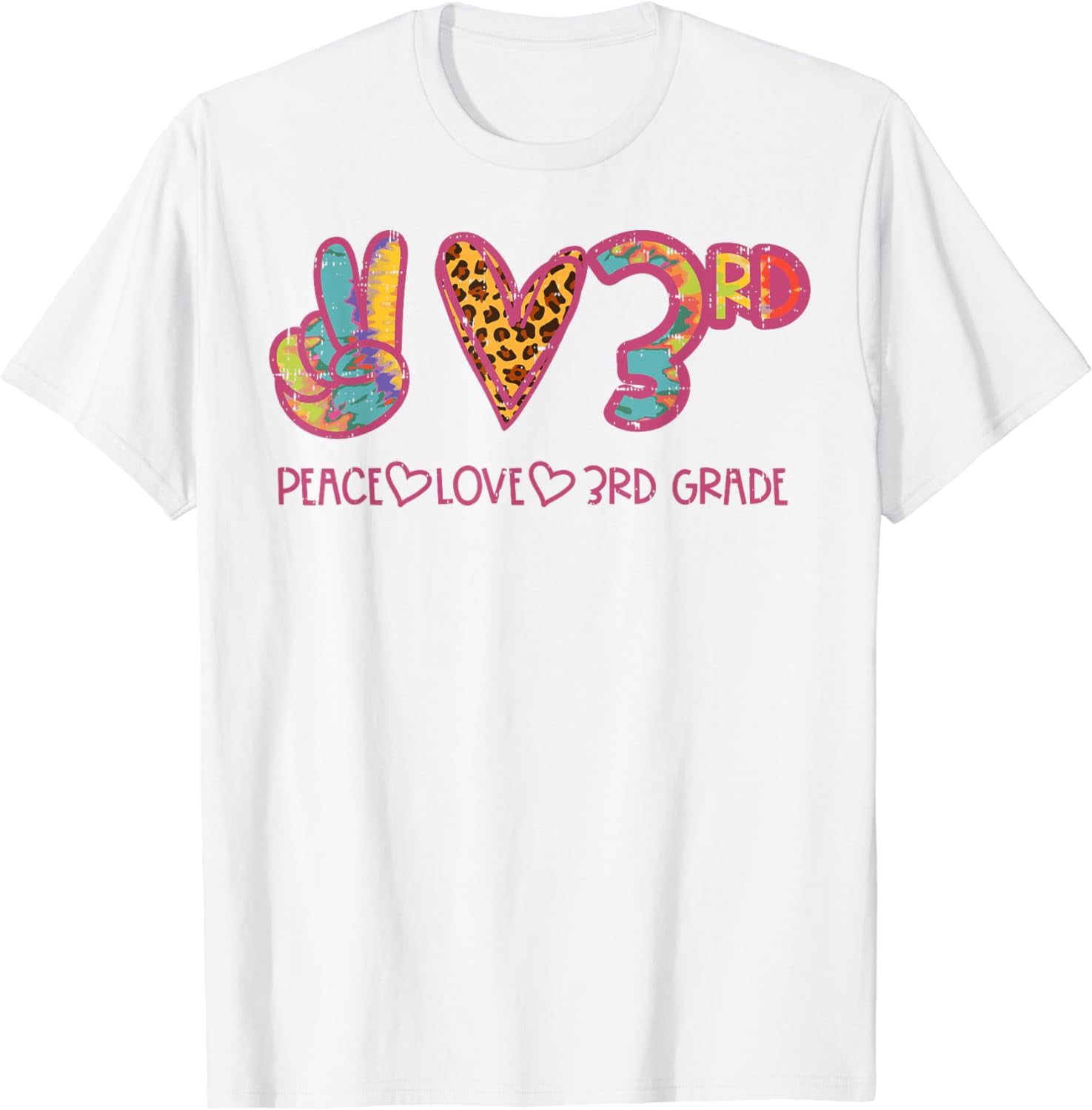 Leopard Peace Love 3rd Grade Third First Day School Teacher T-Shirt ...