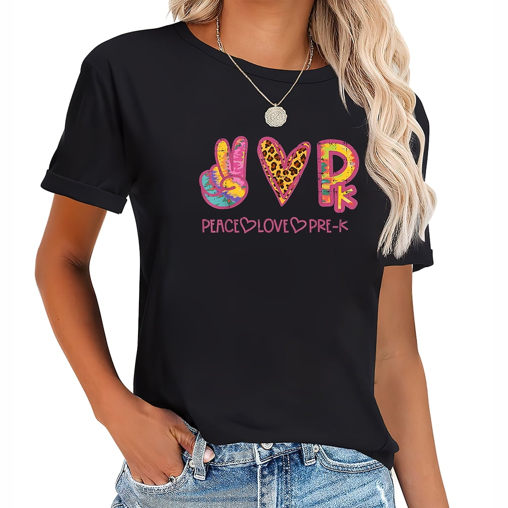 Leopard Peace Love Pre-K Prek First Day Of School Teacher T-Shirt ...